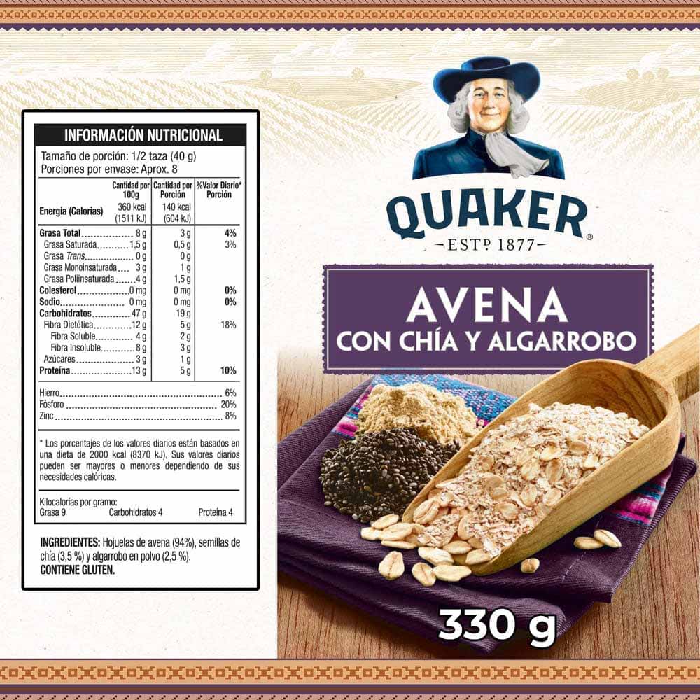 Avena QUAKER con Chía y Algarrobo Bolsa 330g | plazaVea - Supermercado