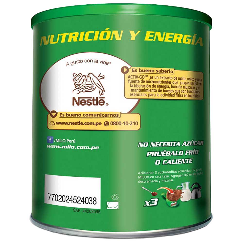 Fortificante Granulado MILO Activ-Go Lata 940g | plazaVea - Supermercado
