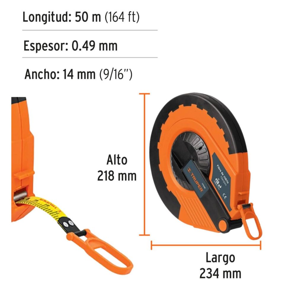 Wincha cinta métrica 50 m, Profesional, flexómetro fibra de vidrio ...