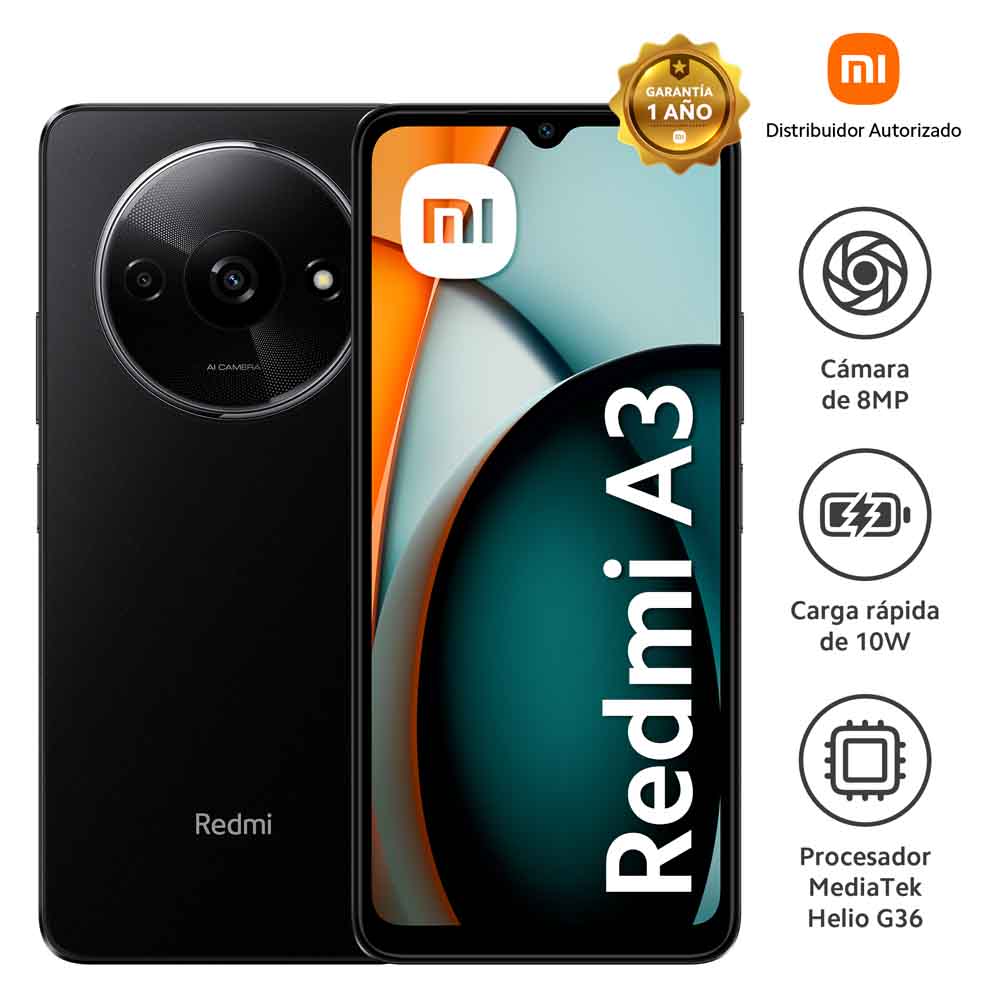 Smartphone XIAOMI Redmi A3 6.5" 3GB 64GB 5MP+2MP Midnight Black ...