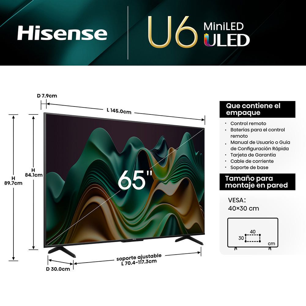 Televisor Hisense 65" 65U6N ULED MINI-LED 4K UHD Google Tv | plazaVea ...