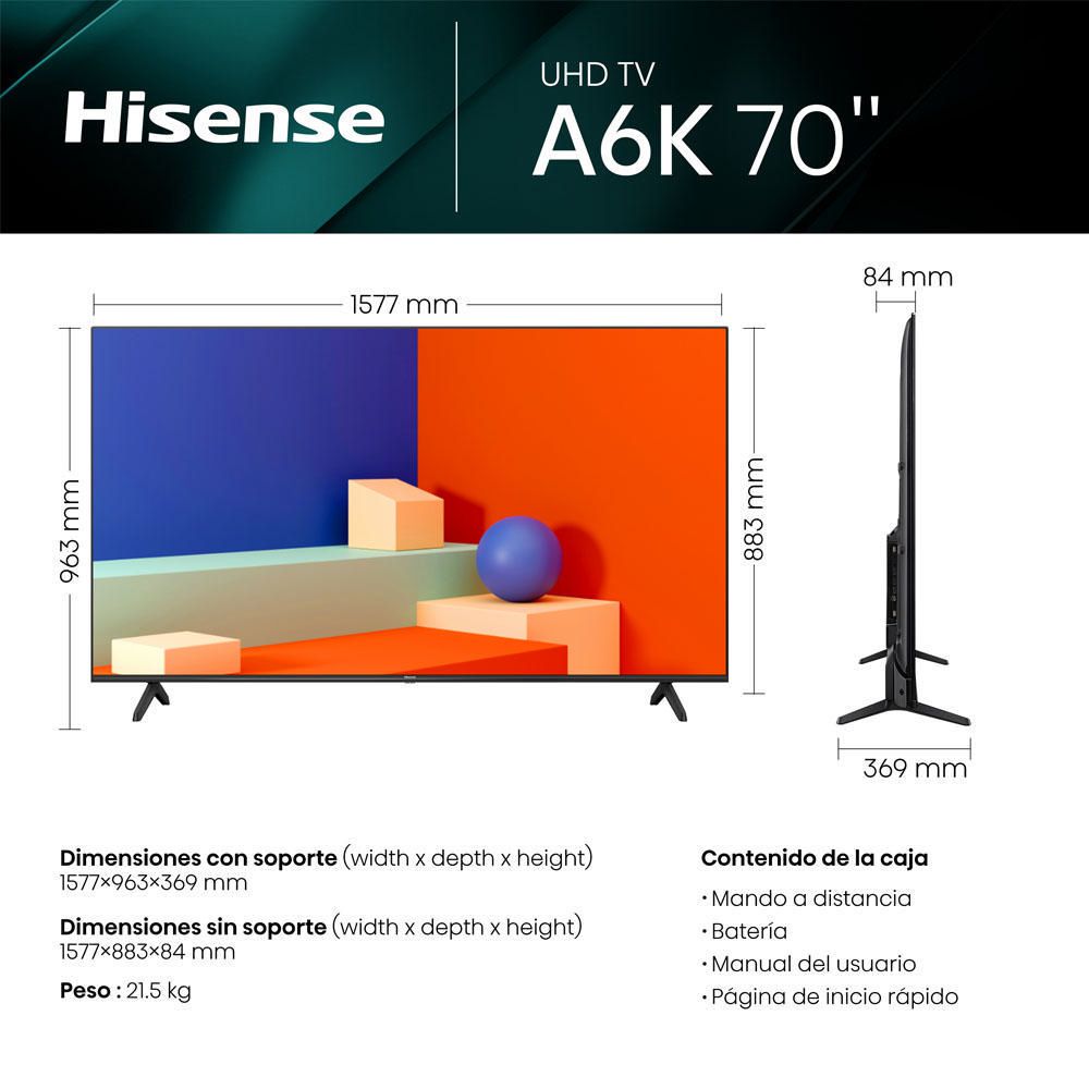 Televisor Hisense 70" 70A6K LED 4K UHD VIDAA | plazaVea - plazaVea