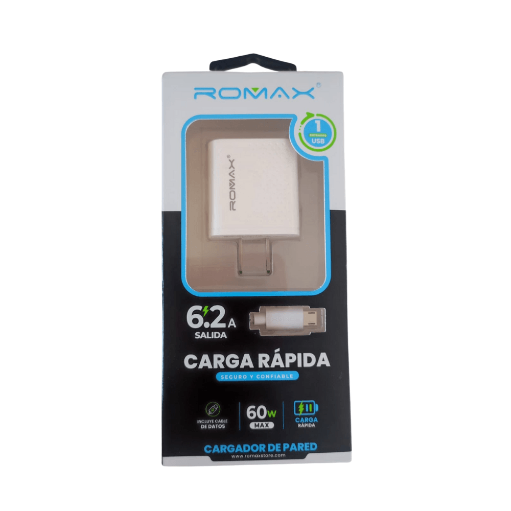 Cargador 60W Micro USB Tipo V8 - Romax 6.2A| plazaVea - plazaVea