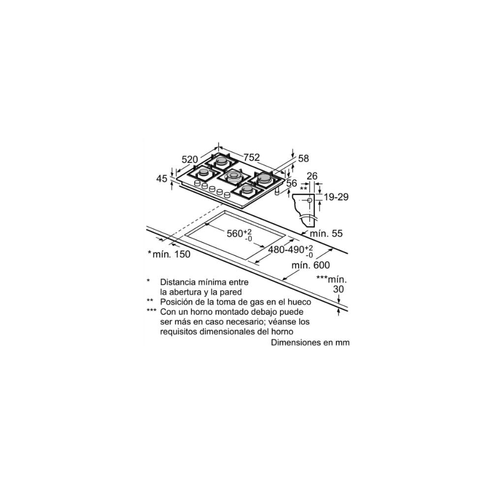 Cocina Bosch PPQ7A6B90 Empotrable a Gas de Vidrio 75 cm Negro ...