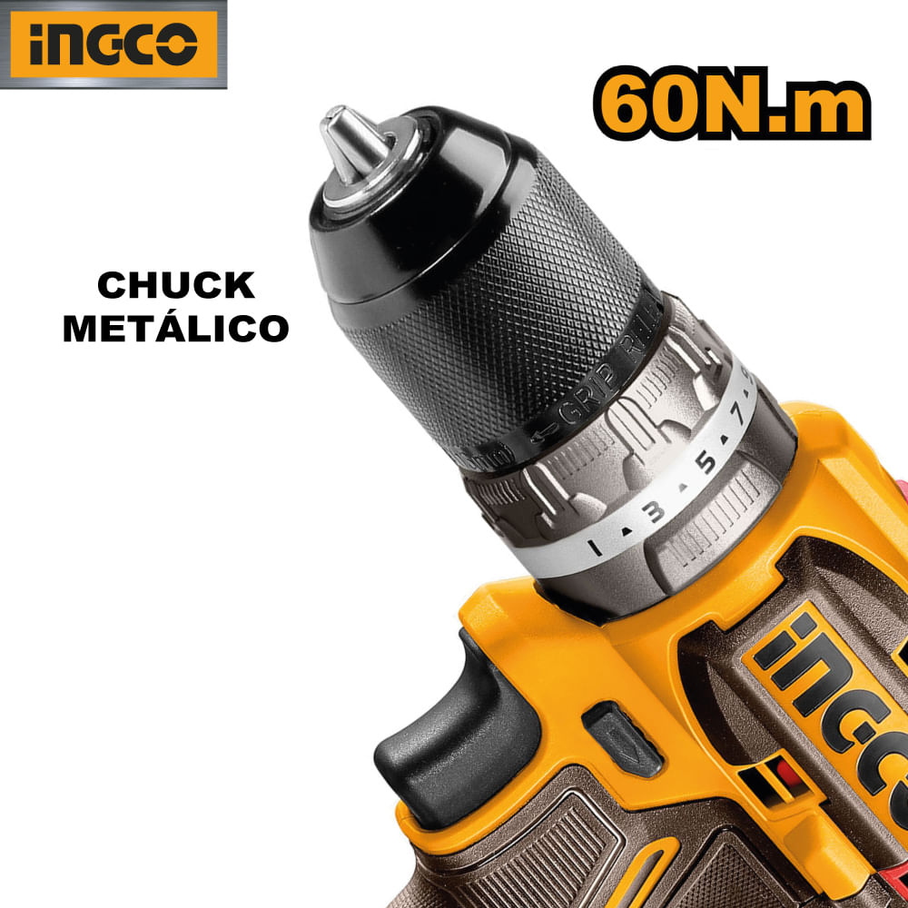 Taladro Atornillador Brushless Chuck Metálico Ingco 20V + 2 Baterías 2 ...