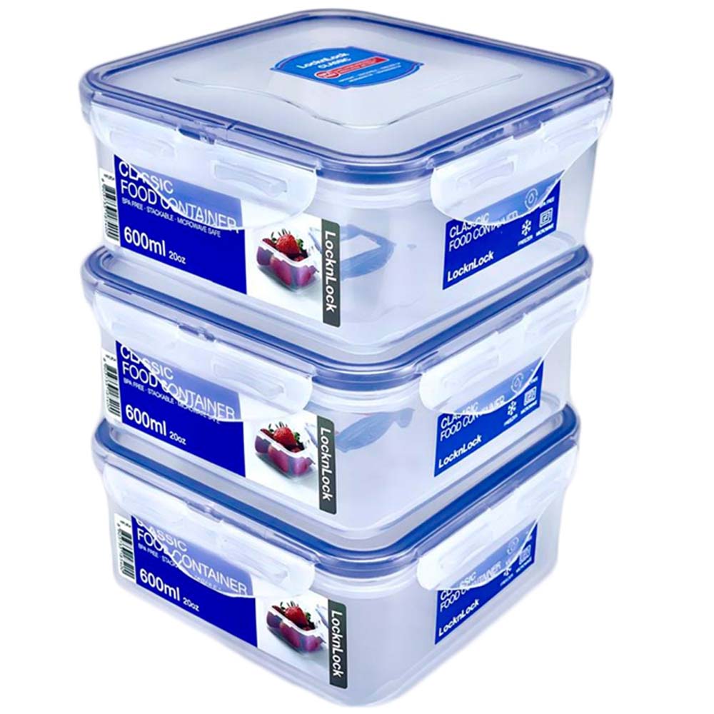 Set Envase Hermético LOCK&LOCK Cuadrado 600ml 3pzas | plazaVea - plazaVea
