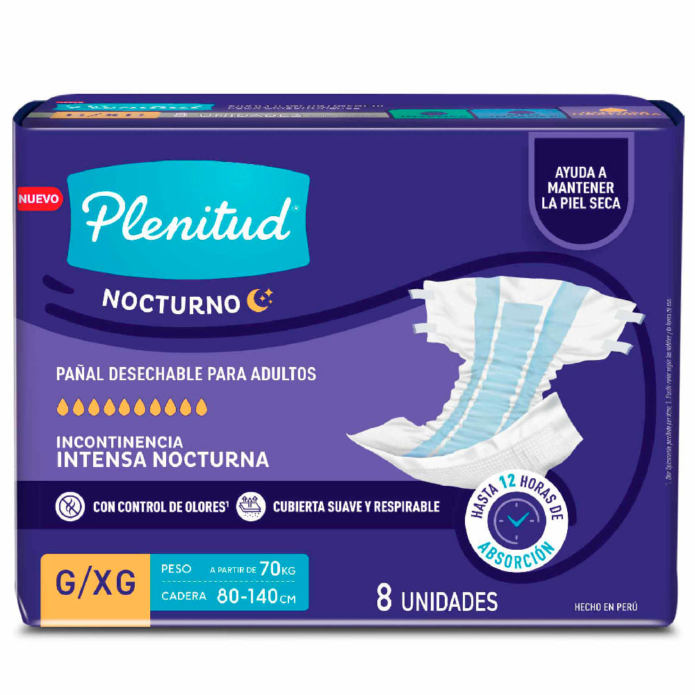 Pañal Nocturno Plenitud Incontinencia Intensa Talla G/XG Paquete 8un ...