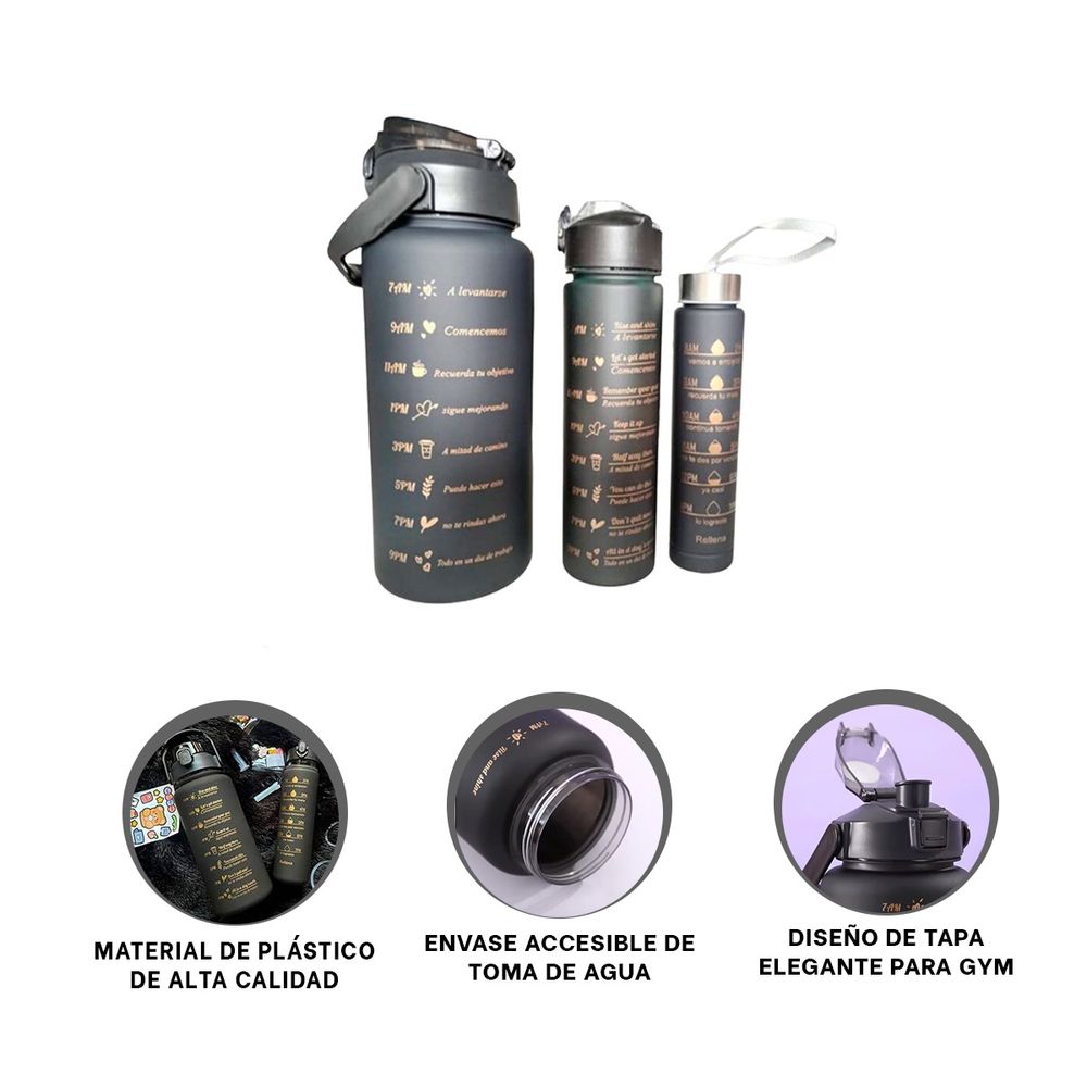 Trio de Termos para Hidratacion en Tapa Negra Y+Stickers | plazaVea ...