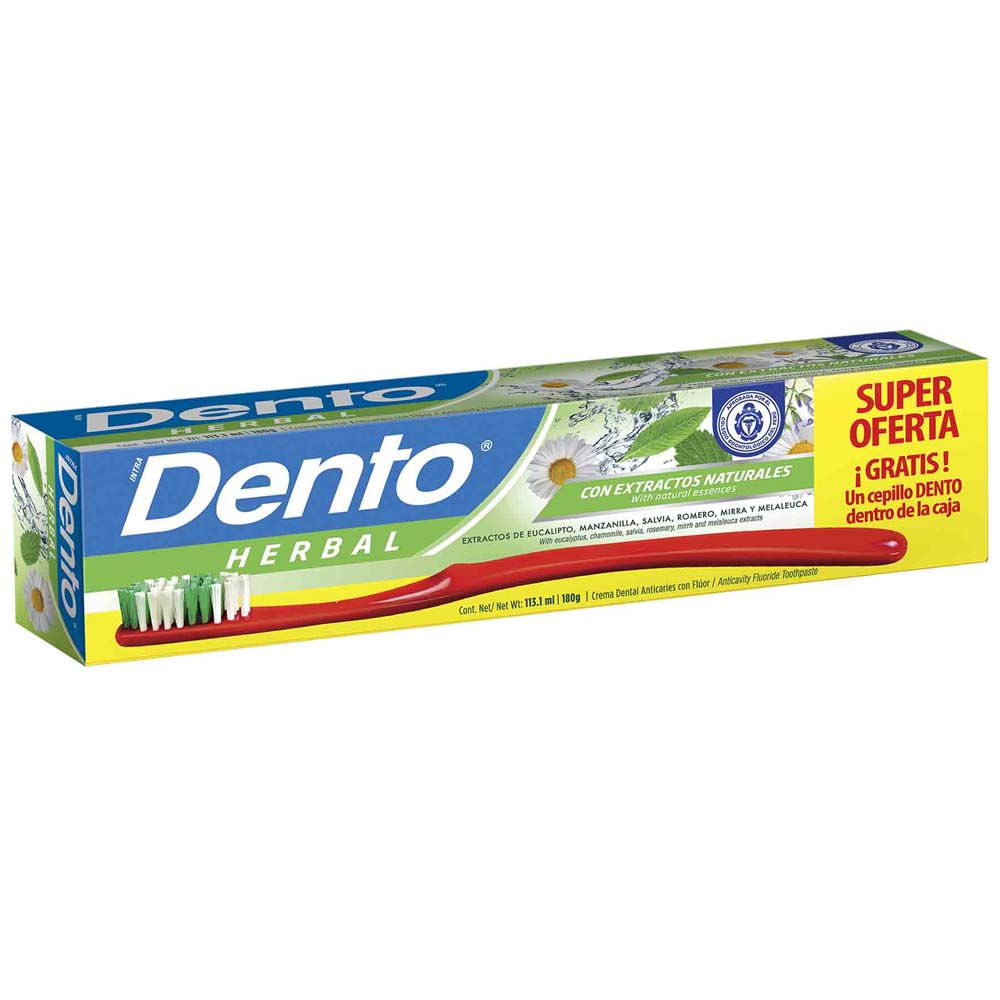 Pasta Dental DENTO Herbal 180gr + Cepillo | plazaVea - plazaVea