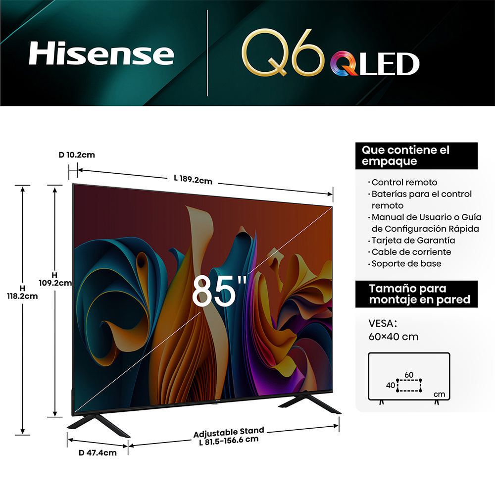 Televisor Hisense 85" 85Q6N 4K UHD QLED Google Tv | plazaVea - plazaVea