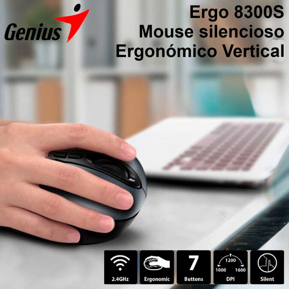 Mouse Genius Ergo 8300S Wireless Vertical 7 Bot Ergonomic Black ...