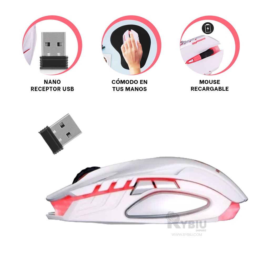 Mouse Gamer con Iluminacion LED y Bateria Recargable Blanco | plazaVea ...