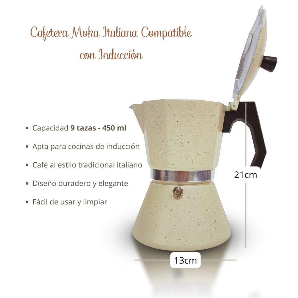 Cafetera Moka Italiana Apto para Cocina de Inducción 9 Tazas Espresso ...