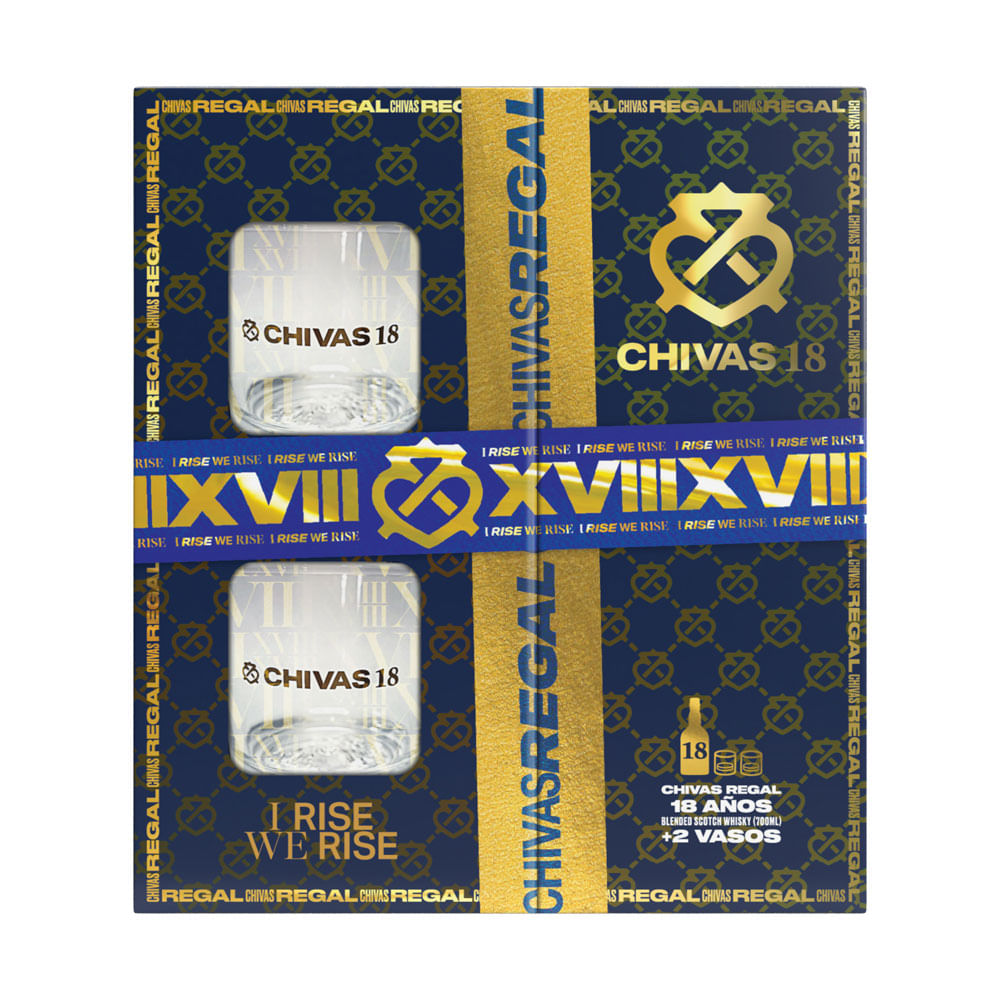 Pack Whisky CHIVAS REGAL 18 Años Botella 700ml + 2 Vasos | plazaVea - plazaVea