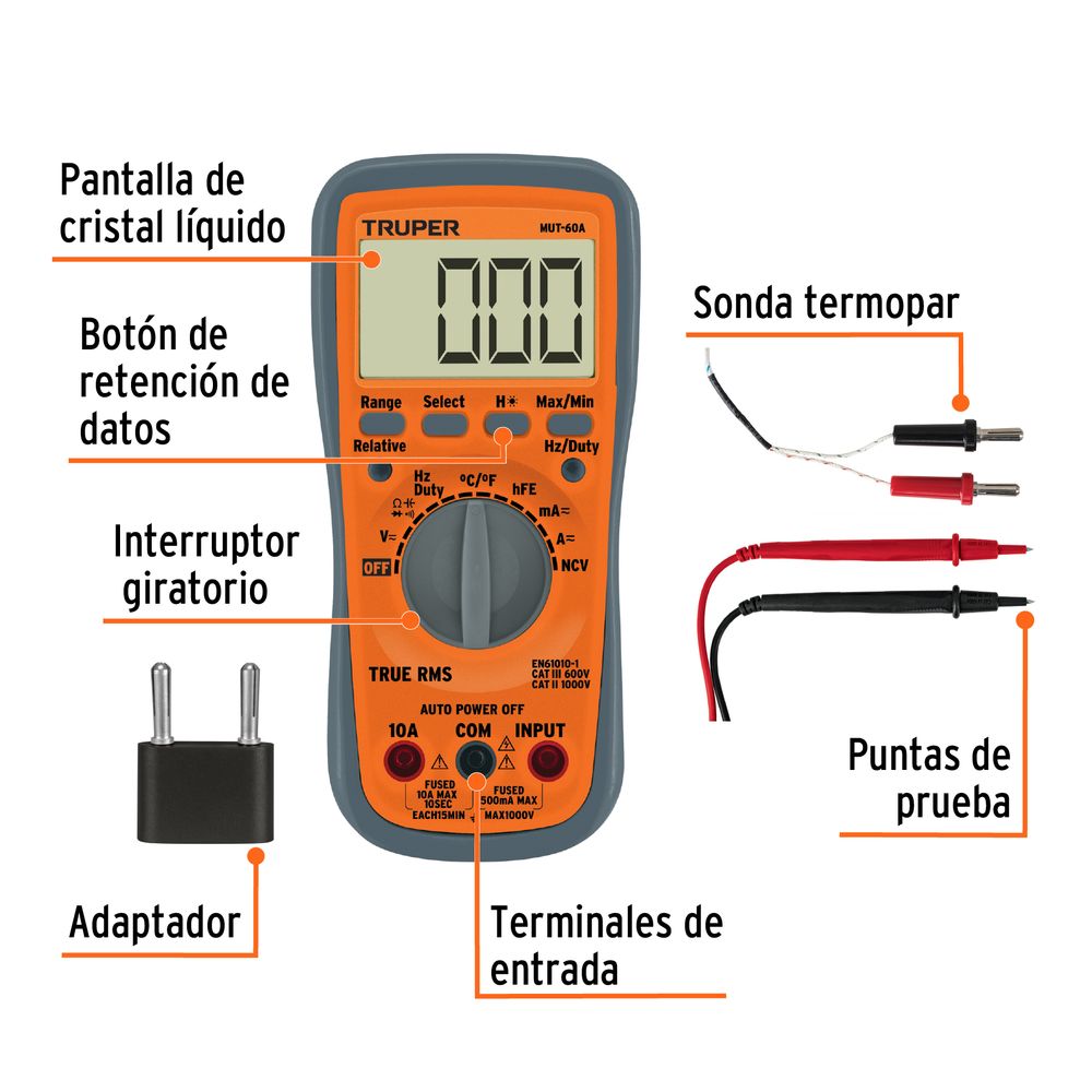 Multitéster Profesional con RMS Verdadero y Auto Rango Deluxe Truper ...