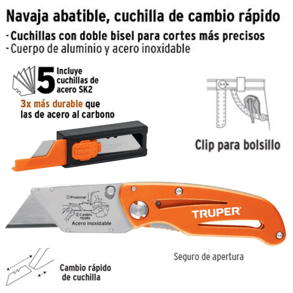 Navaja abatible profesional cuerpo acero inox y aluminio Truper Expert ...