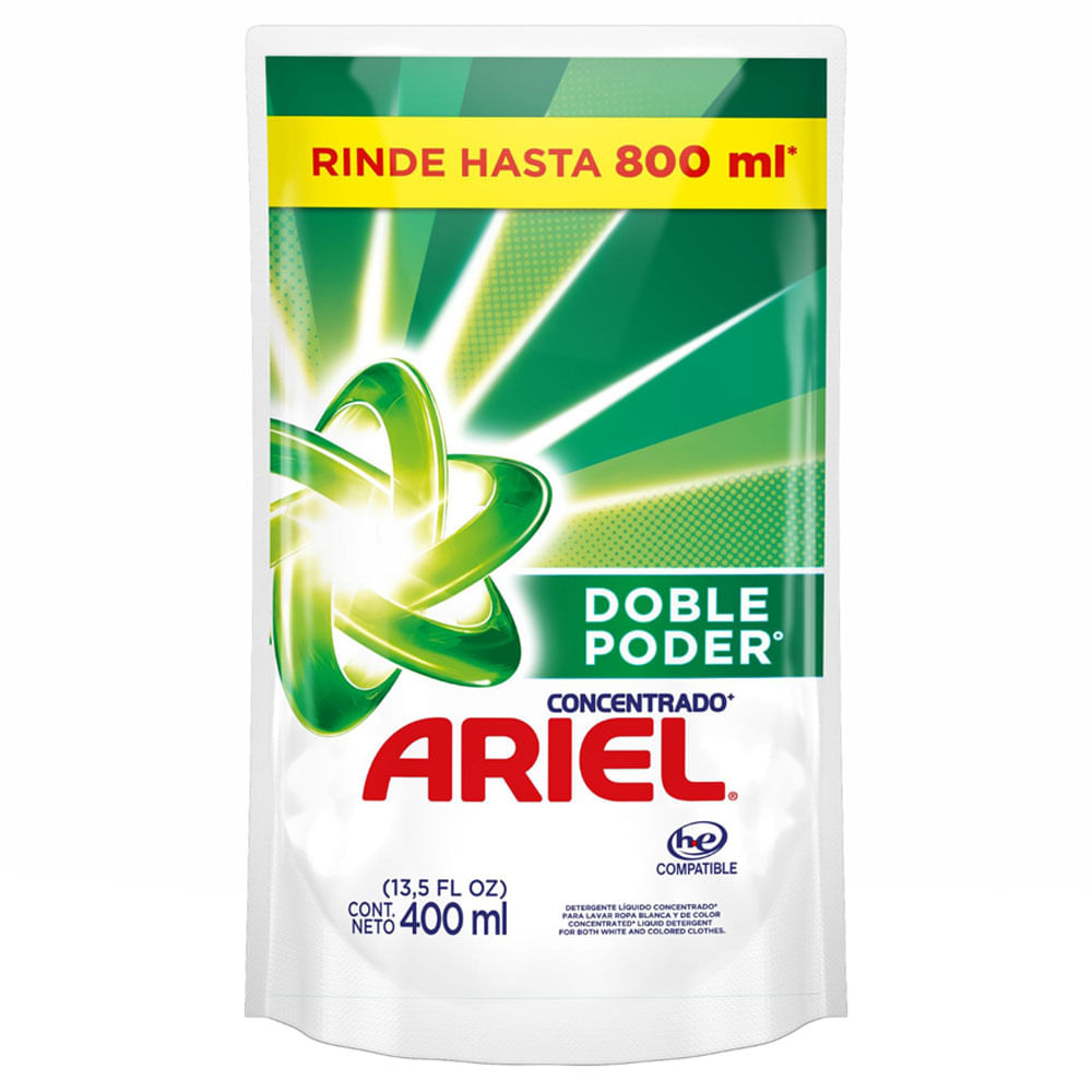 Detergente ARIEL Líquido Doble Poder Doypack 400ml | plazaVea - plazaVea