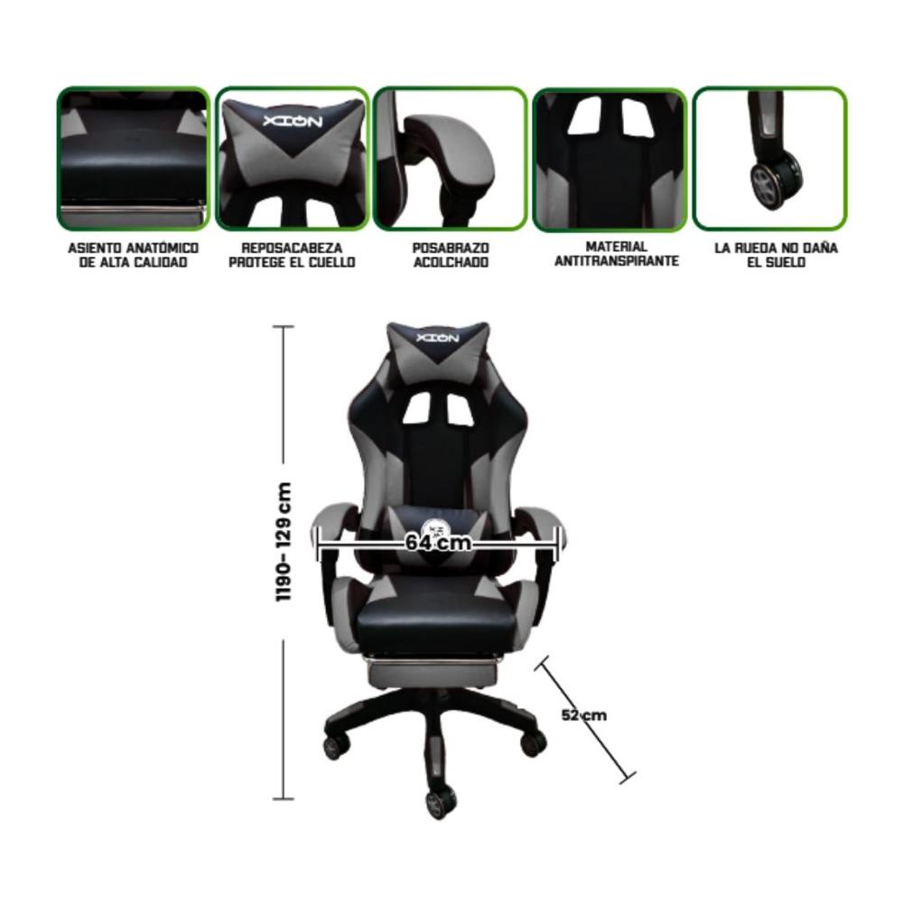 SILLA GAMER ERGONÓMICA CON MASAJEADOR, REPOSAPIÉS Y RECLINACIÓN 135 ...