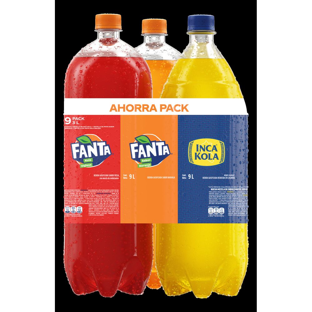 Gaseosa FANTA Naranja + FANTA Kola Inglesa + INKA KOLA Botella 3L Pack ...