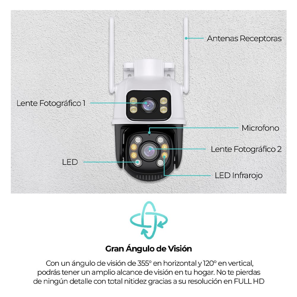 Camara Ip A28B Wifi Ptz Doble Lente 360 Exterior Sirenas Alarma ...