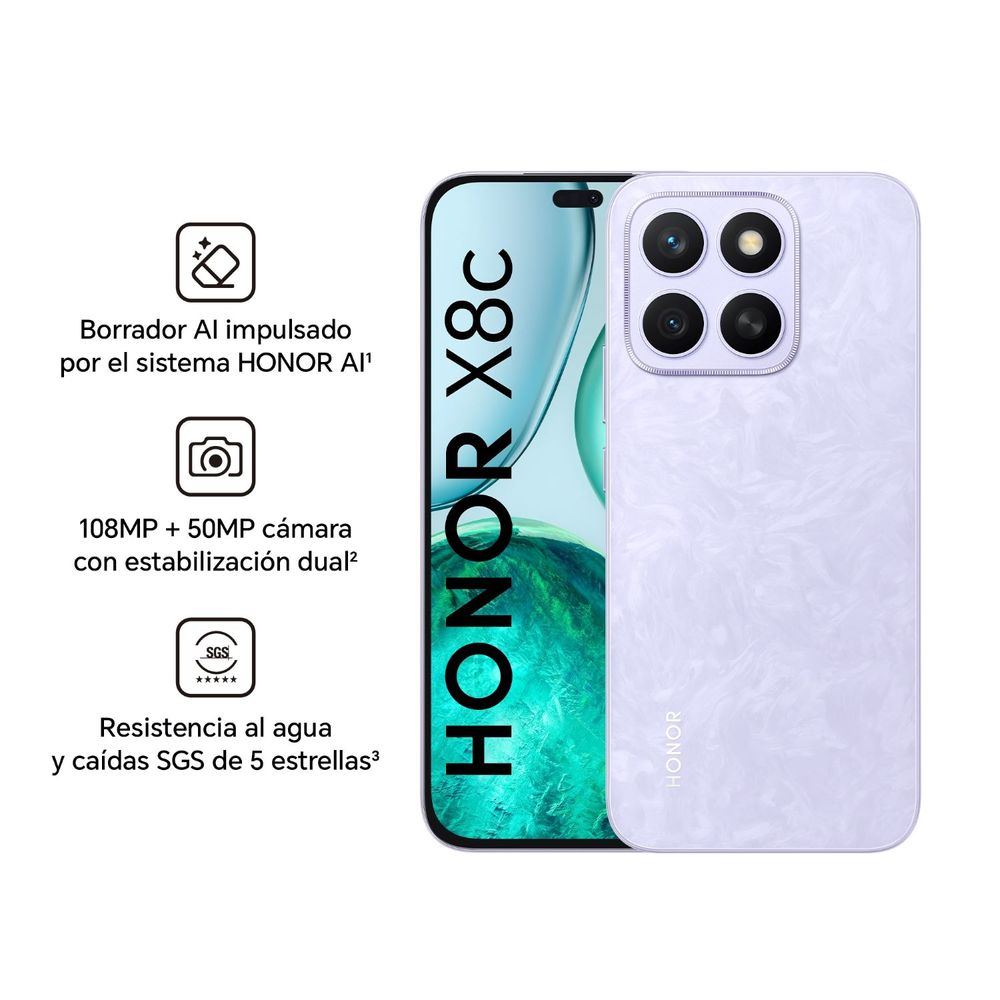 Celular Honor X8c 256GB 8GB ABR-LX3 6.7" Cloud Purple + Earbuds X71| plazaVea - plazaVea