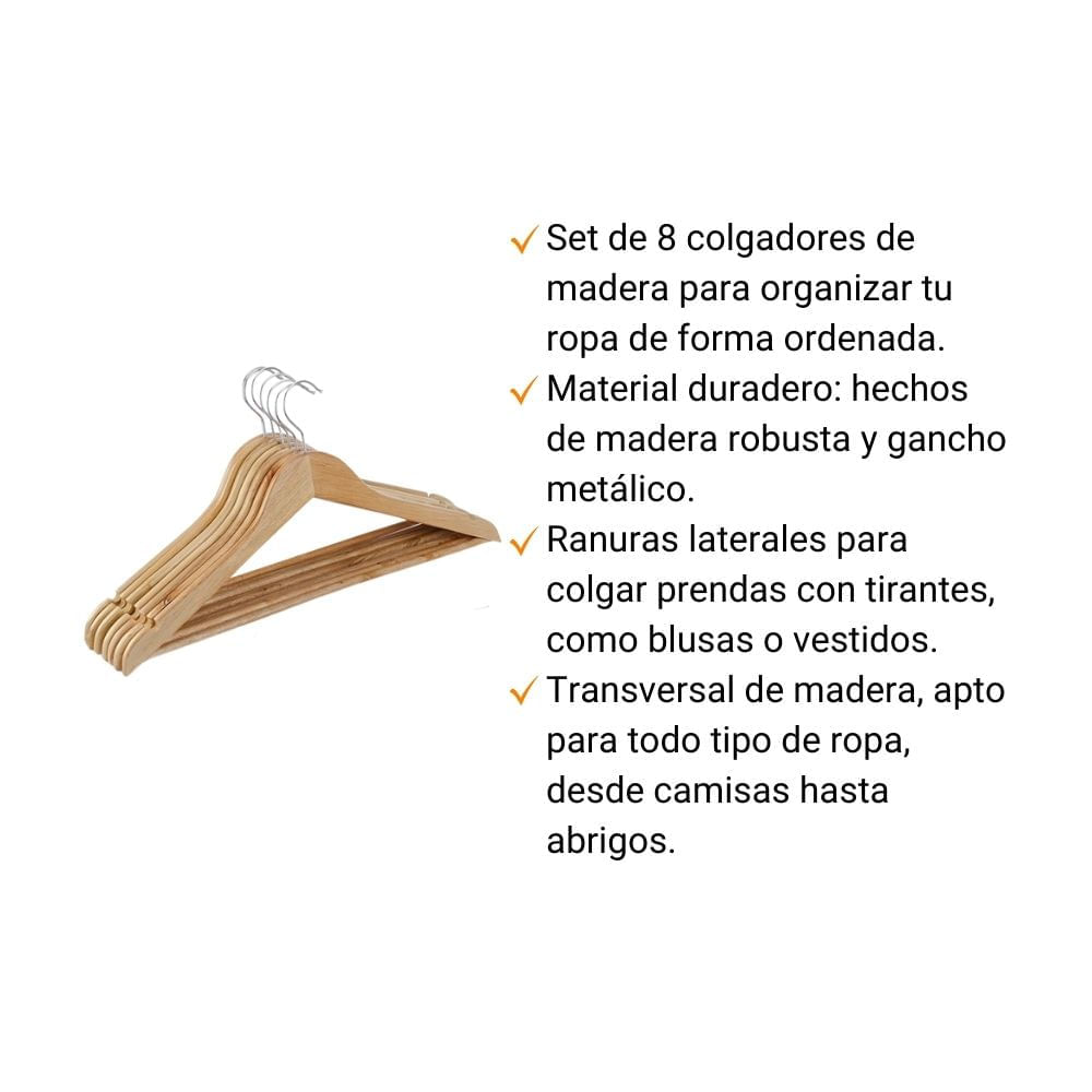 Colgadores de madera para ropa 8 unidades | plazaVea - plazaVea