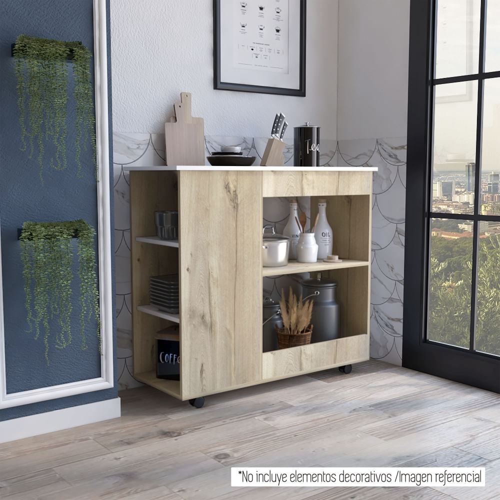 Mueble Meson de Cocina Bicolor con Ruedas Melamina Duna/Blanco ...