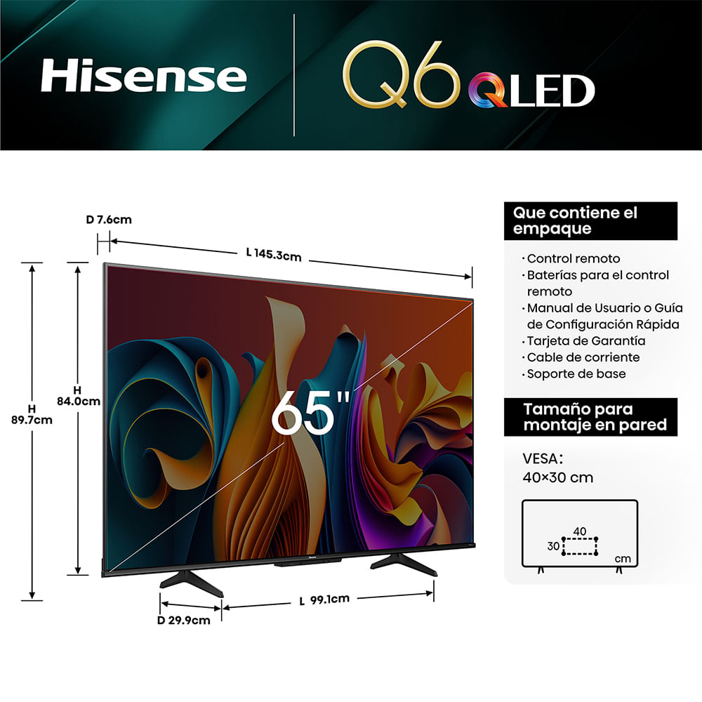 Televisor HISENSE QLED 65" UHD 4K Smart TV 65Q6N | plazaVea - plazaVea