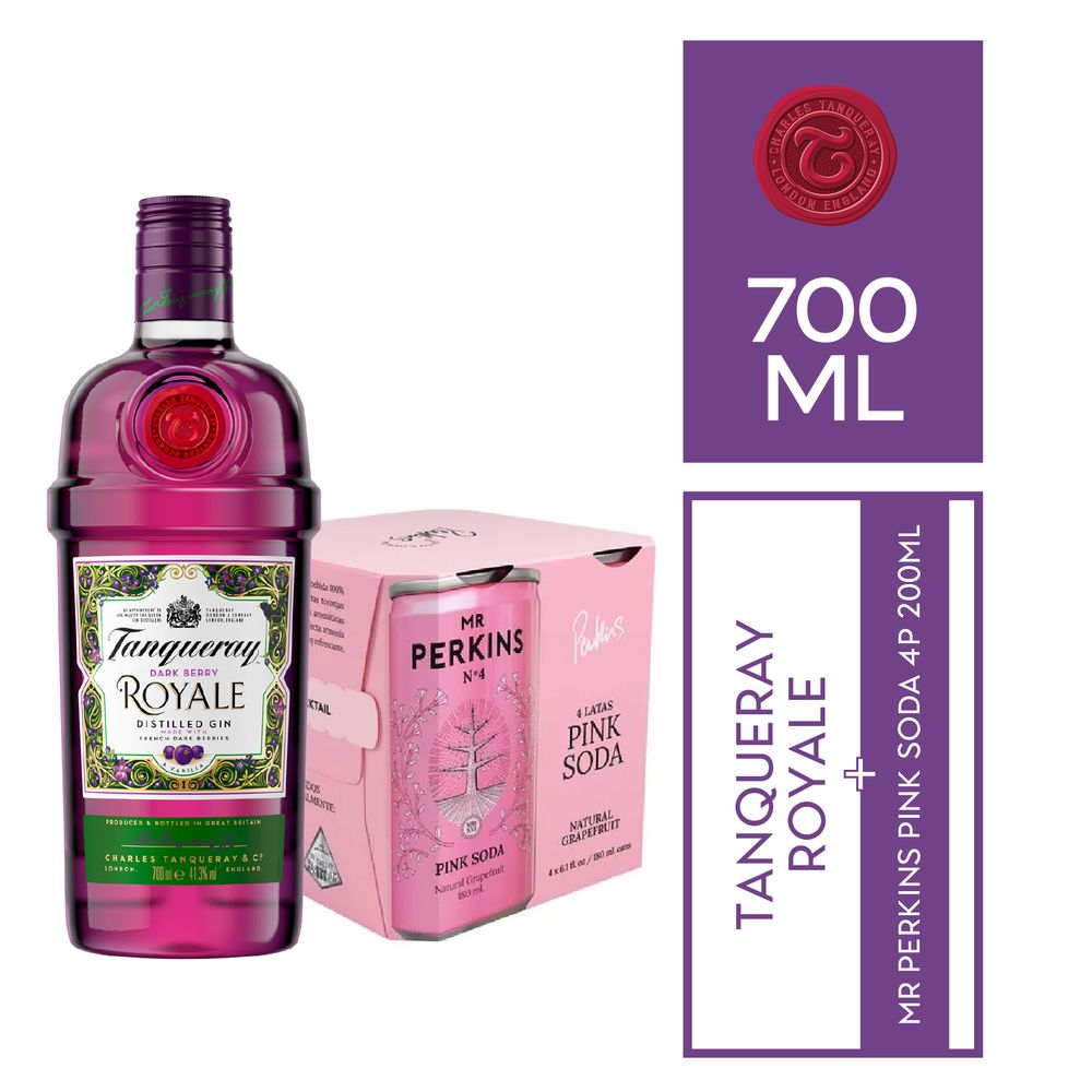 Pack Gin TANQUERAY Royale 700ml + Agua Saborizada MR PERKINS Soda Pink ...