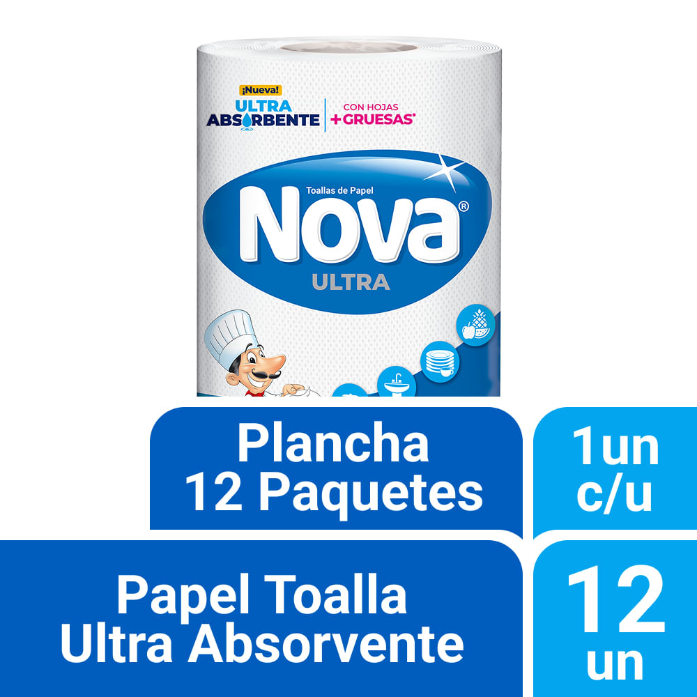 Papel Toalla NOVA Ultra Absorbente Paquete 12 Paquetes 1un c/u - Makro