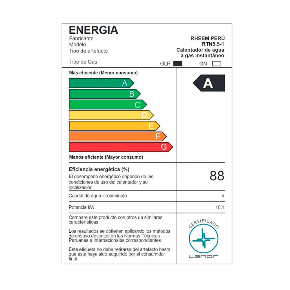 Calentador a gas Rheem GLP 5.5 litros| plazaVea - plazaVea
