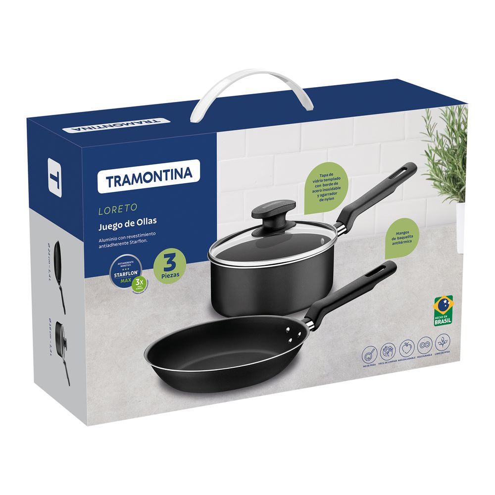 Juego TRAMONTINA Loreto 3pzas Cacerola 18cm + Sartén 24cm | plazaVea - plazaVea