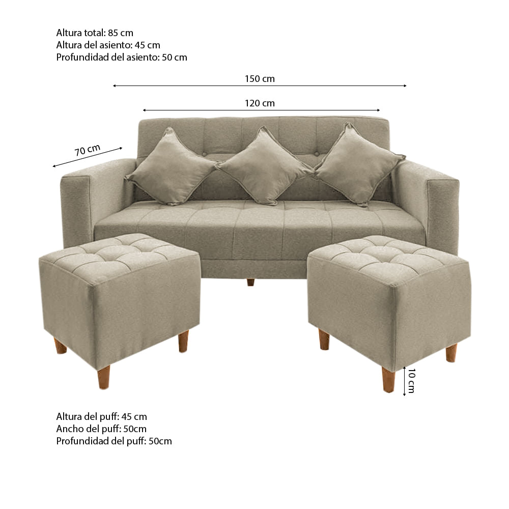 Sofá Bonn 3 Cuerpos con 2 Puffs Beige Movenda | plazaVea - plazaVea