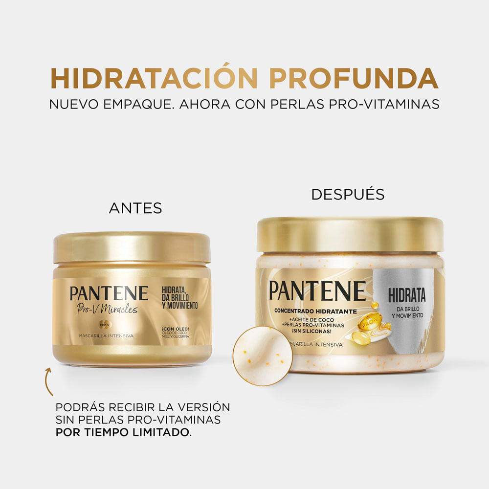 Mascarilla Tratamiento Capilar PANTENE Pro-V Miracles Hidrata, Da Brillo y Movimiento Pote 300ml ...