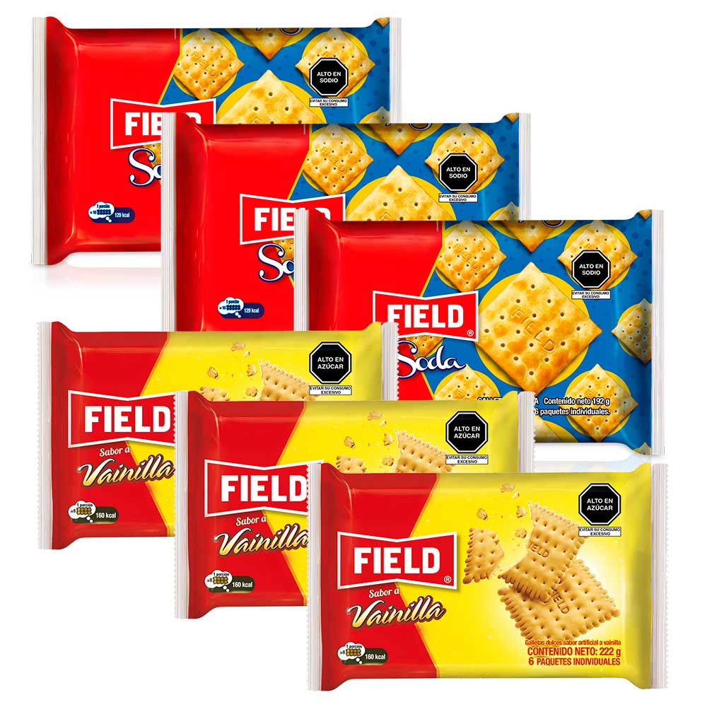 Pack Galletas FIELD Vainilla Paquete 6un x 3un + Galletas Saladas FIELD ...