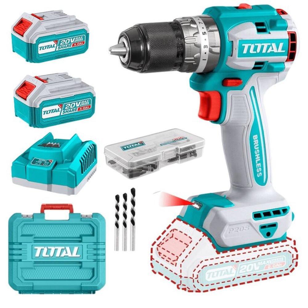 TALADRO ATORNILLADOR PERCUTOR 1/2 20V BRUSHLESS INALÁMBRICO TOTAL ...