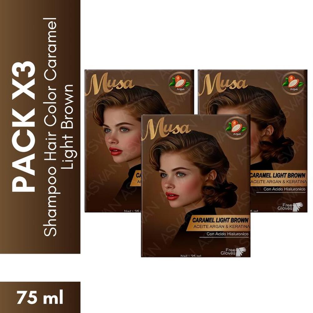 Pack x3 Shampoo Hair Color Caramel Light Brown 25 ml - MUSA - plazaVea