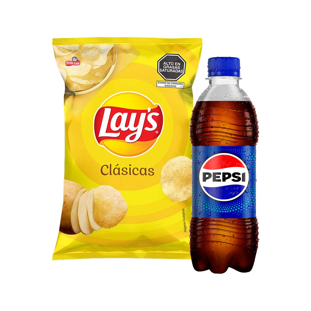 Pack Gaseosa PEPSI Cola Botella 355ml + Papas LAY'S Clásicas Bolsa 36g ...