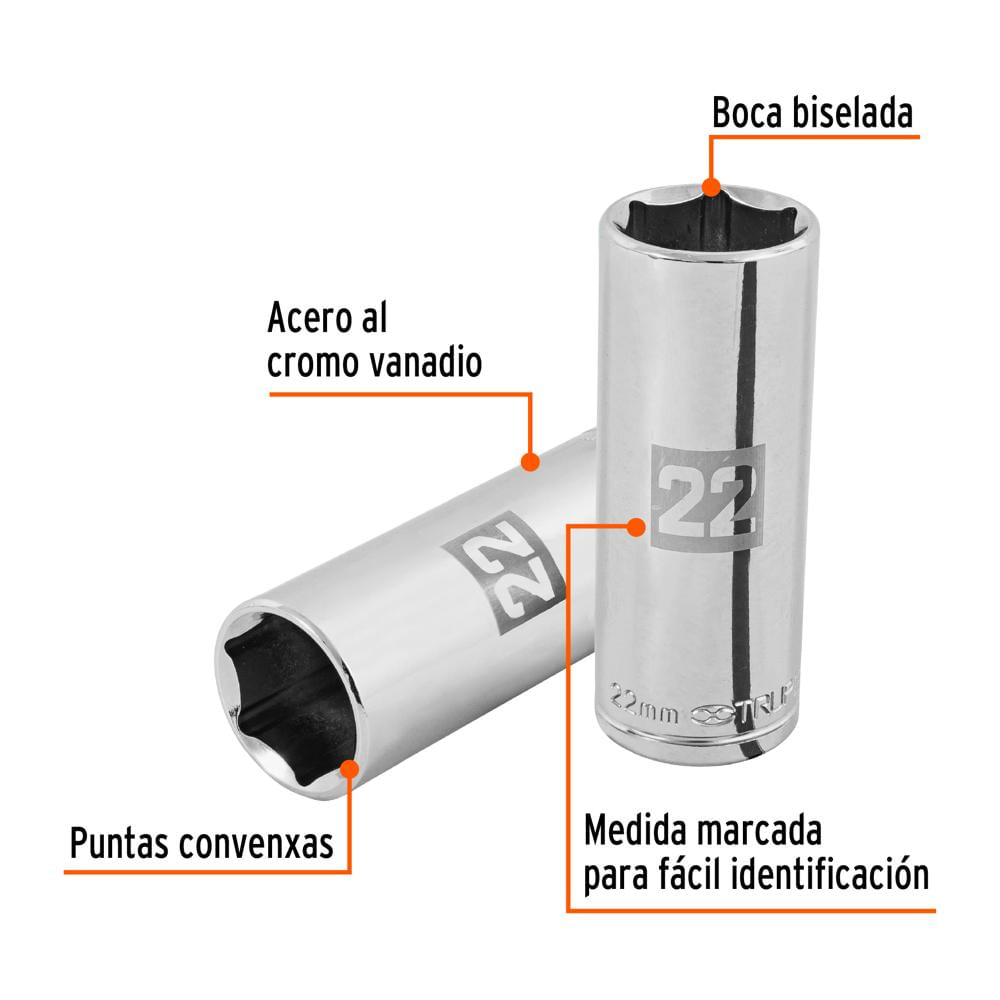 Dado 22mm Hexagonal Tubular Encastre de 1/2" 101010 Truper | plazaVea ...