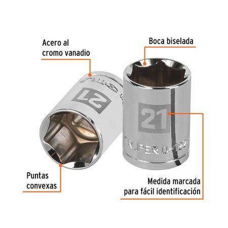 Dado 21mm Hexagonal Encastre de 1/2" 13271 Truper | plazaVea - plazaVea