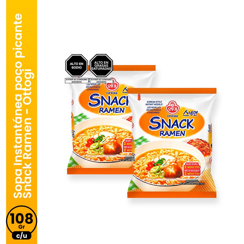 Sopa Instantánea poco picante Snack Ramen 108gr Ottogi 2 und - plazaVea