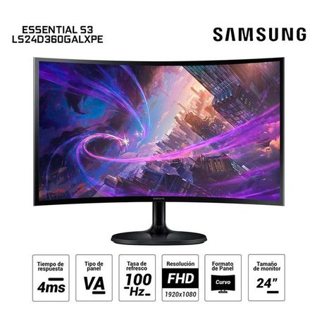 Monitor Samsung LS24D360GALXPE 24 Pulgadas Curvo FHD VA HDMI VGA - plazaVea