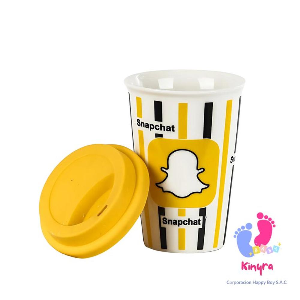 VASO CON LOGO DE SNAPCHAT CON TAPA DE GOMA - plazaVea