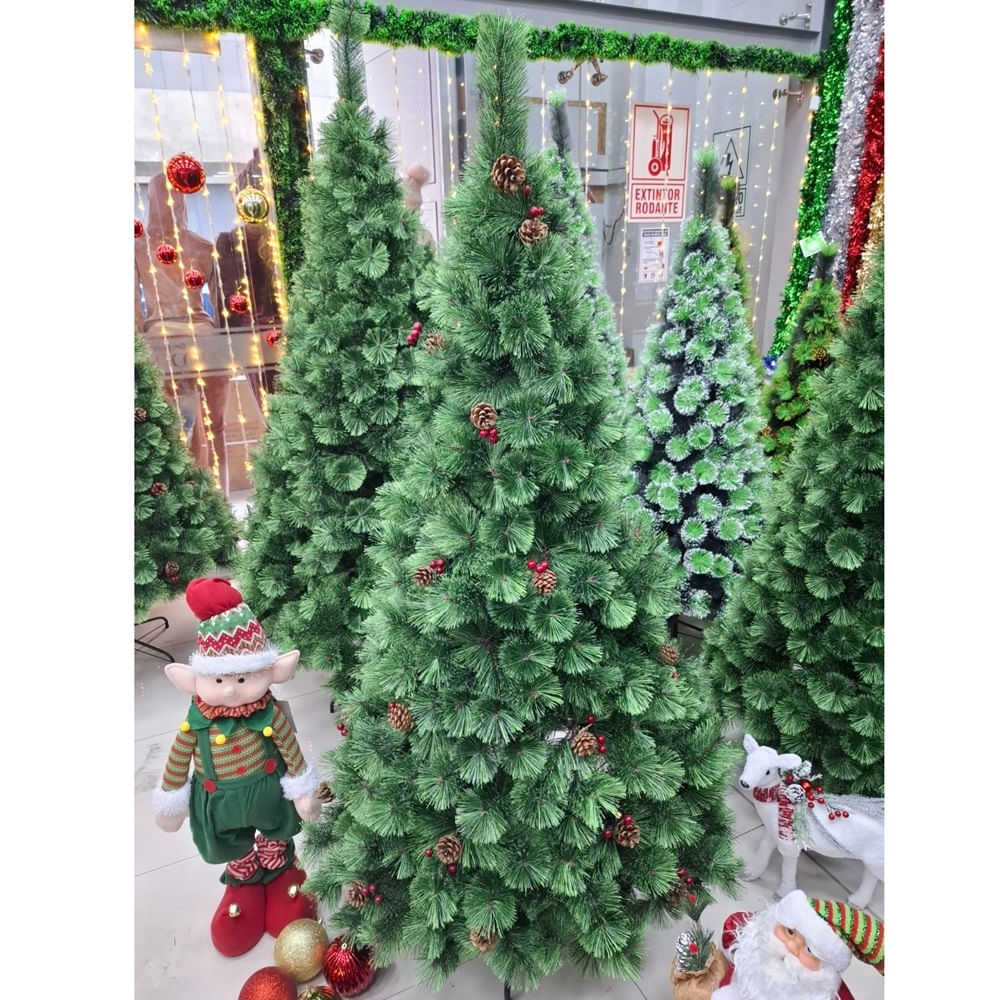 Árbol de Navidad Verde 180 cm Coposo con Piñas y Cerezas Decorativas ...