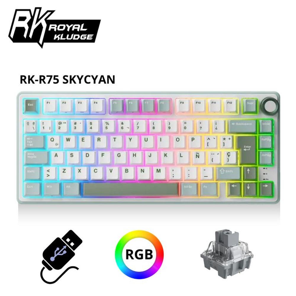 Teclado Royal Kludge RK R75 Cableado SKYCYAN - K SILVER SWITCH - plazaVea