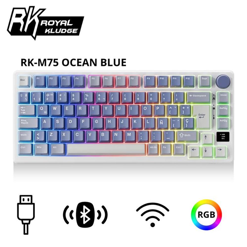 Teclado Royal Kludge RK-M75 Inalambrico OCEAN BLUE - K SILVER SWITCH ...