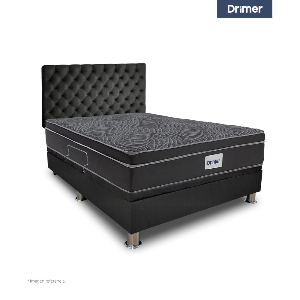 Dormitorio Praktibox Ventus 2 Plazas Capitone Gris Oscuro - plazaVea