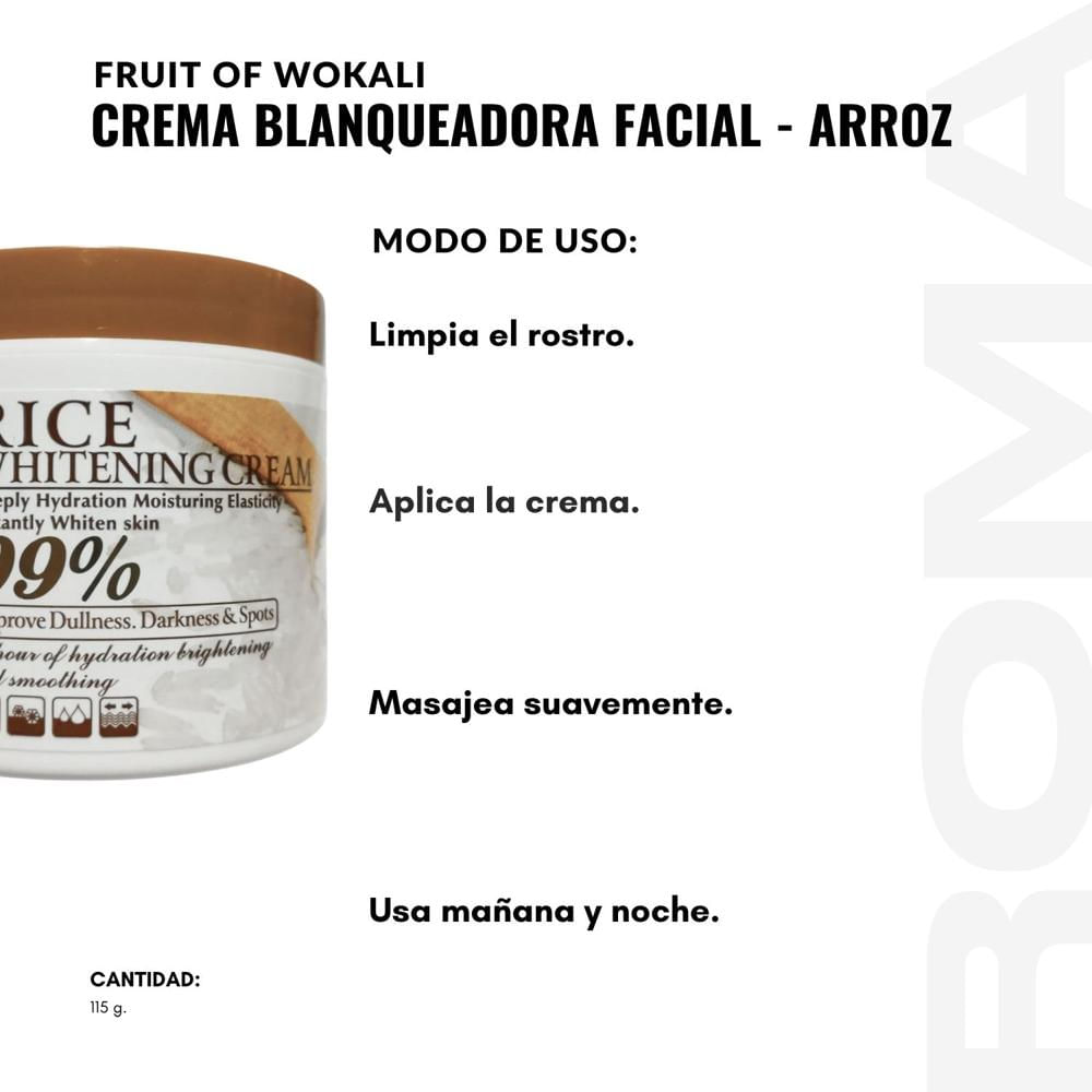 PACK 3 CREMA BLANQUEADORA FACIAL ARROZ 115G WOKALI | plazaVea - plazaVea