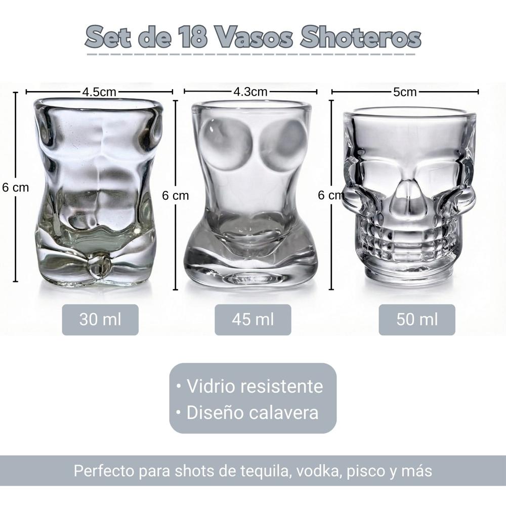 Vasos Shot de Vidrio con Diseños Originales Set x18 | plazaVea - plazaVea