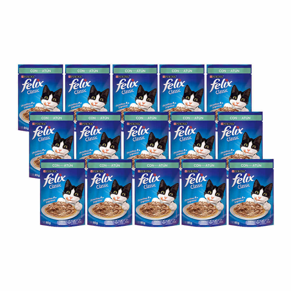 Pack Alimento Húmedo para Gato FELIX Sabor Atún Pouch 85g x15un ...
